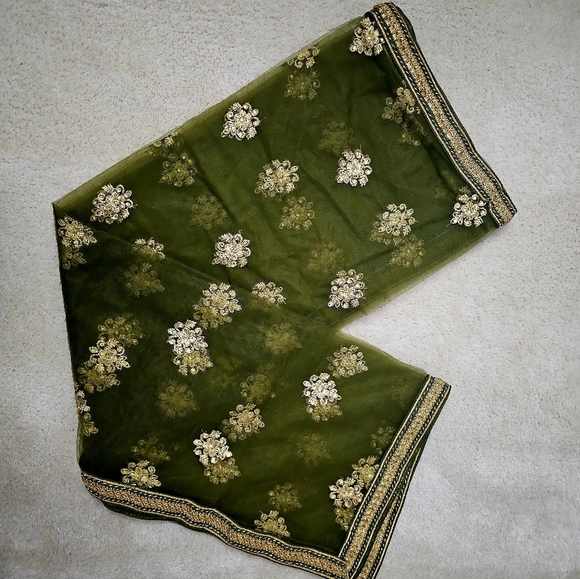 Other | Traditional Embroidered Bridalwedding Wear Indian Dupatta Green ...